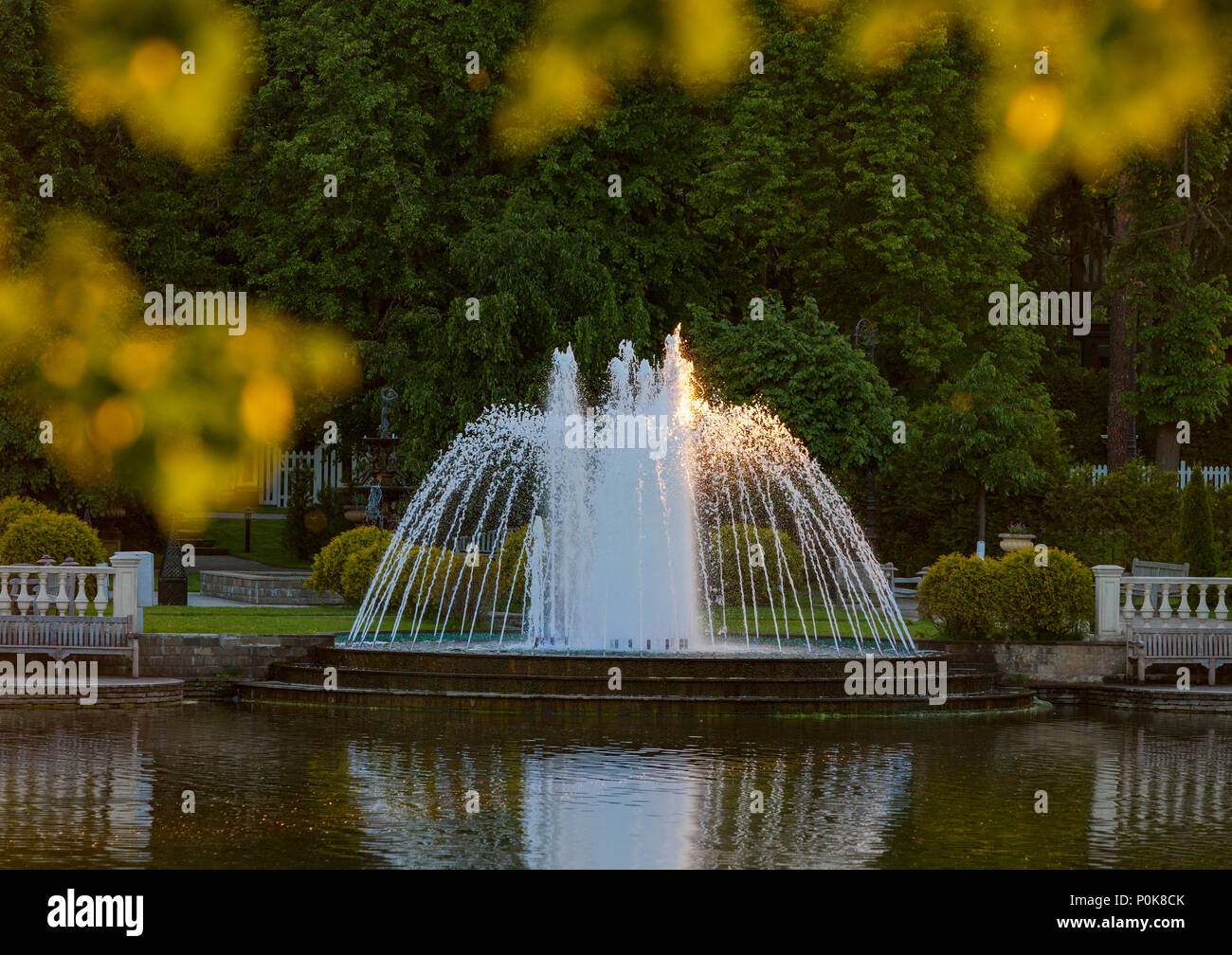 Fountain in the summer Park on the lake Stock Photo - Alamy