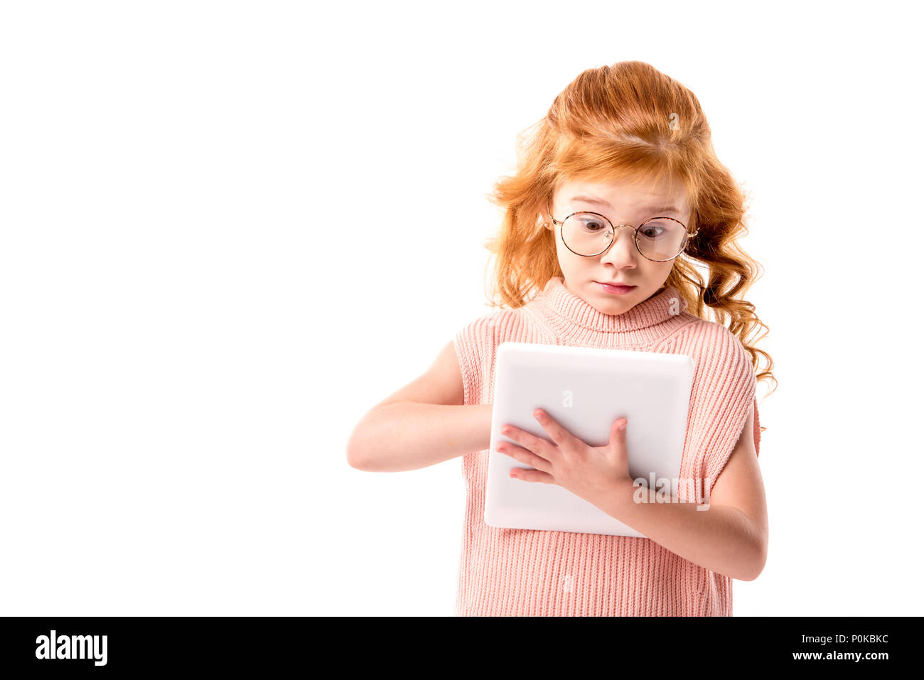 Girl red glasses surprise hi-res stock photography and images - Alamy