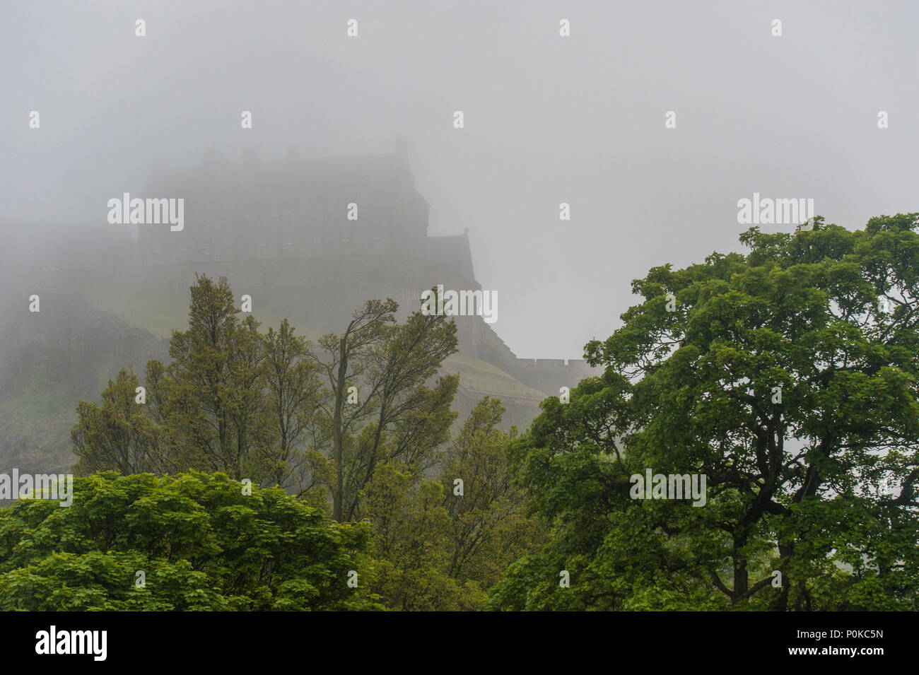 An atmospheric view of Edinburgh Castle on a misty day Stock Photo - Alamy