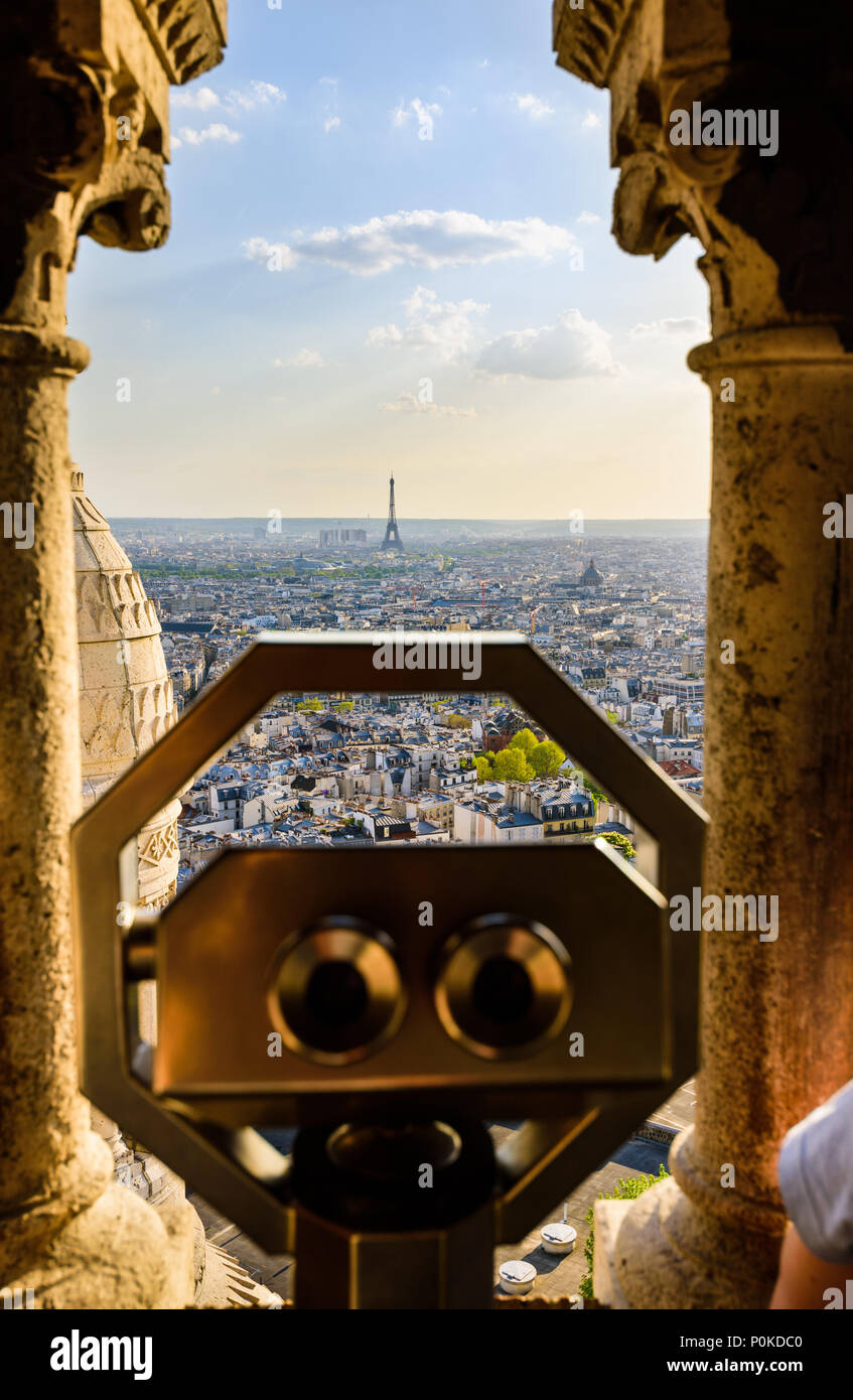Panoramic view of Paris from Sacre Coeur viewpoint, French architecture ...