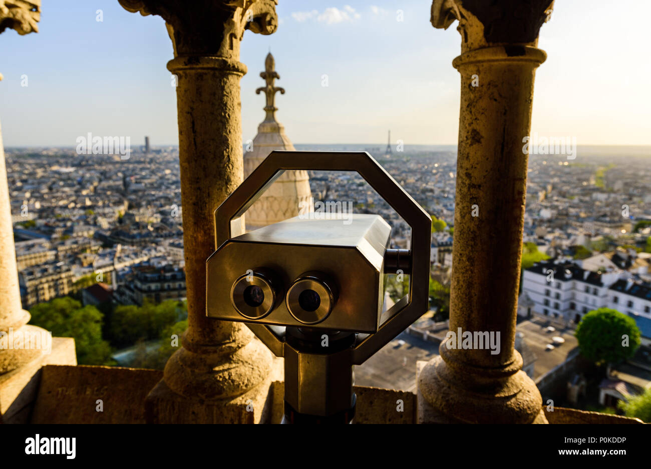 Panoramic view of Paris from Sacre Coeur viewpoint, French architecture ...