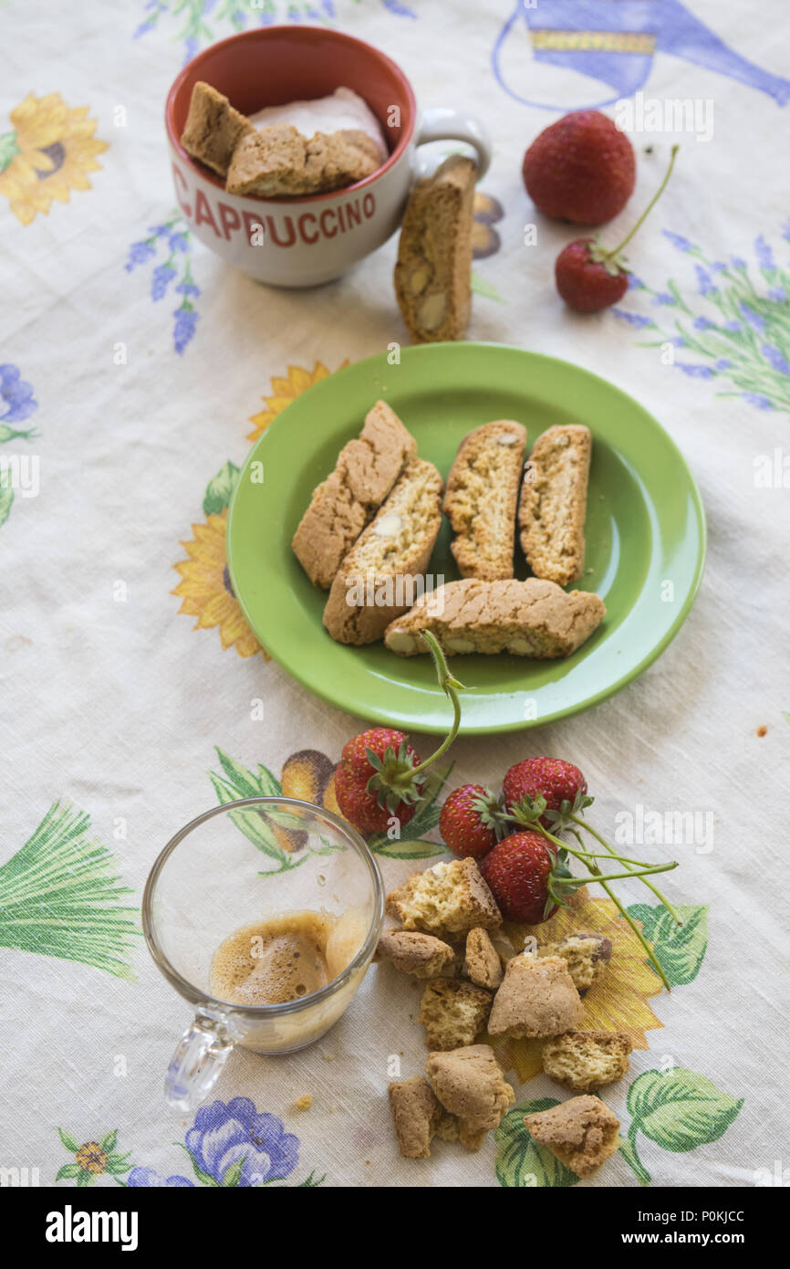 set table for morning breakfast with biscuits and fruit Stock Photo - Alamy