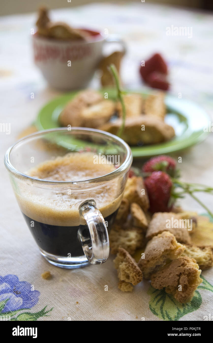 set table for morning breakfast with biscuits and fruit Stock Photo - Alamy