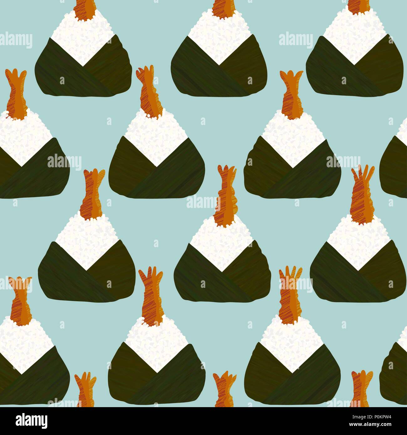 Shrimp Stuffed Onigiri. Seamless pattern. Japanese cuisine. Pescatarian ...