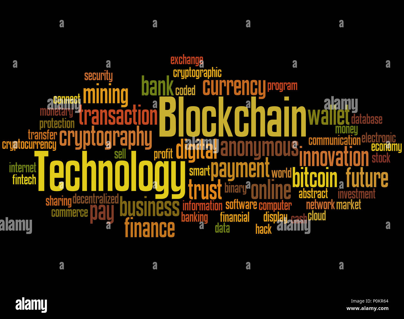 Blockchain technology, word cloud concept on black background Stock ...