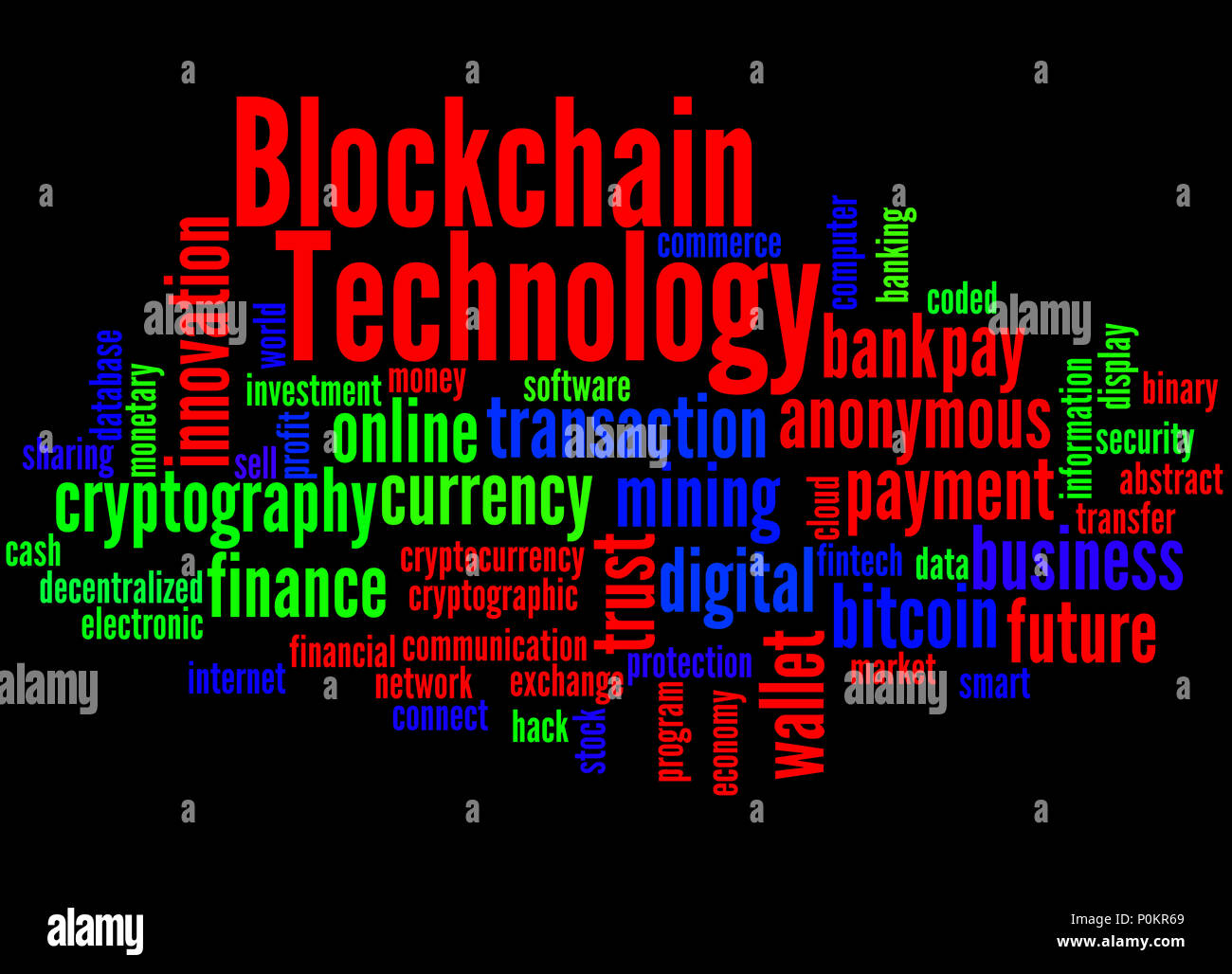 Blockchain technology, word cloud concept on black background Stock ...