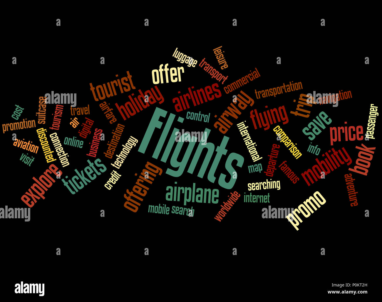 Flights, word cloud concept on black background Stock Photo - Alamy