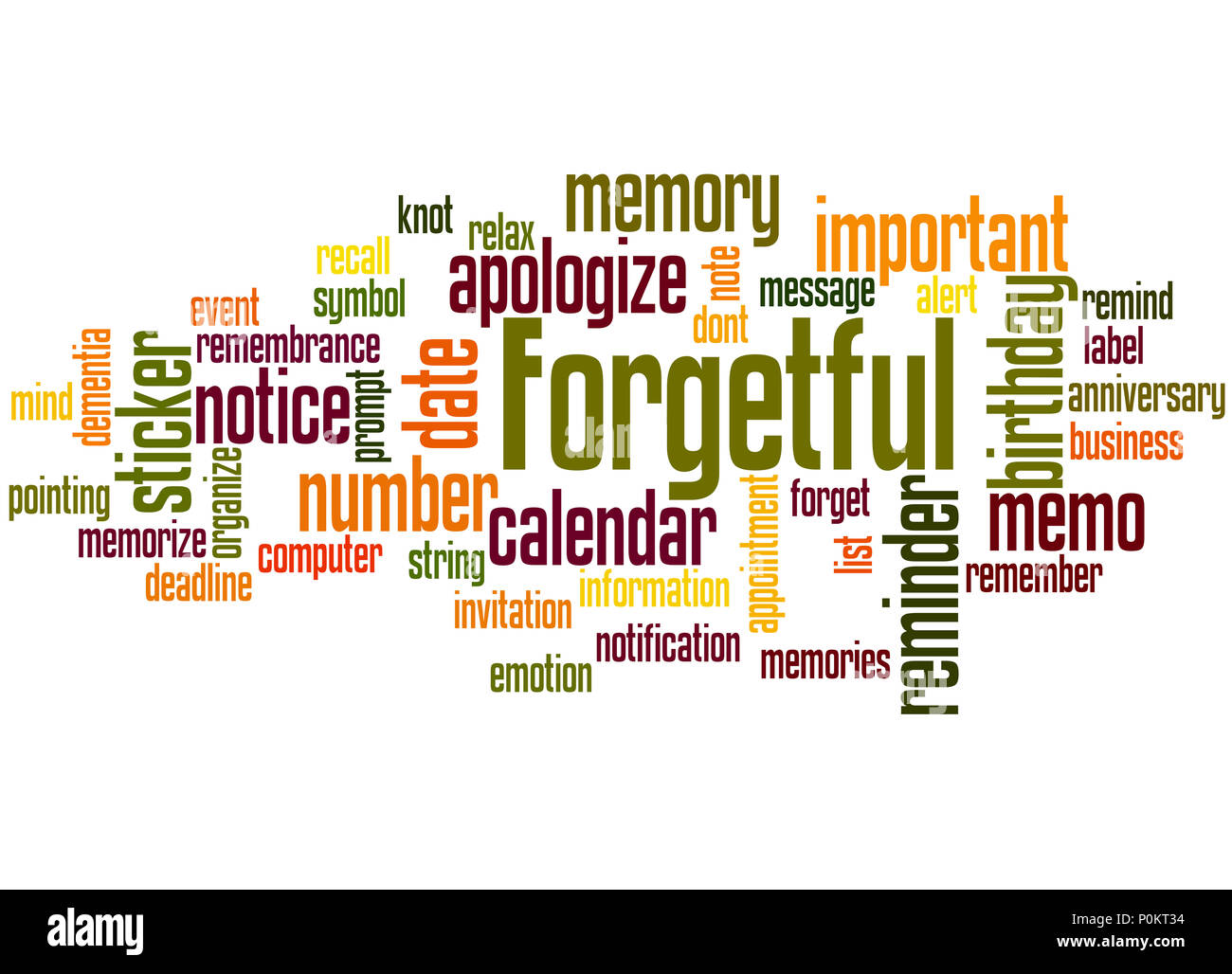 Forgetful, word cloud concept on white background Stock Photo - Alamy
