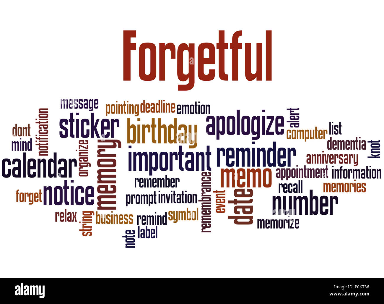 Forgetful, word cloud concept on white background Stock Photo - Alamy
