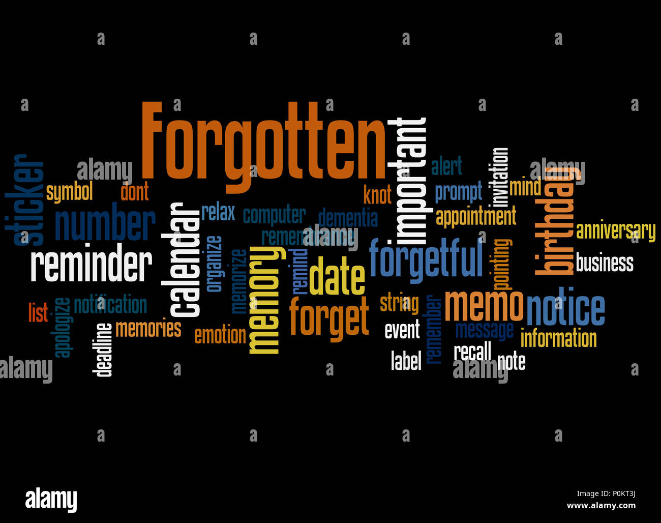 Forgotten, word cloud concept on black background Stock Photo - Alamy