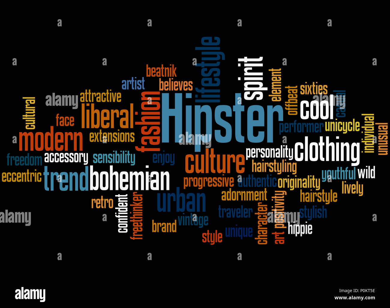 Hipster, word cloud concept on black background Stock Photo - Alamy