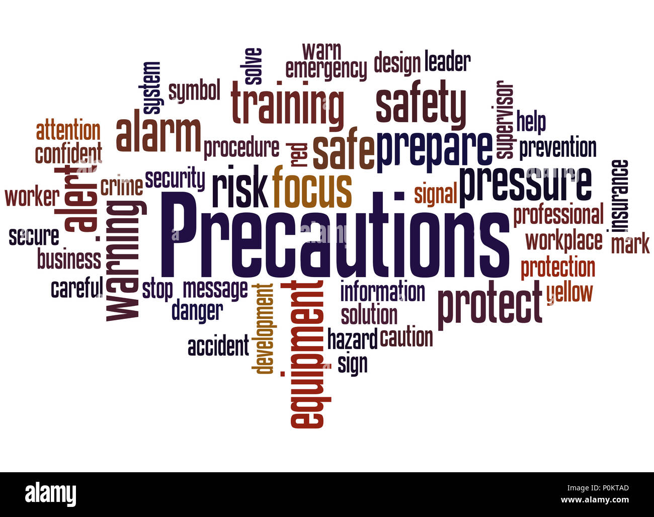 Precautions, word cloud concept on white background Stock Photo - Alamy