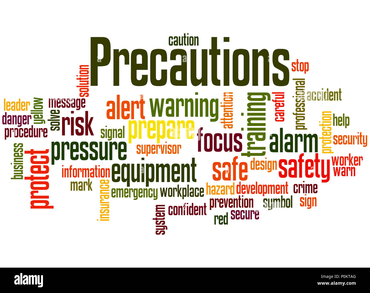 Precautions, word cloud concept on white background Stock Photo - Alamy