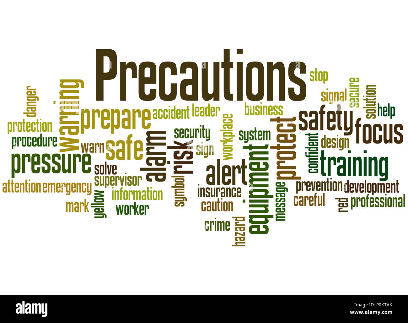 Precautions, word cloud concept on white background Stock Photo - Alamy