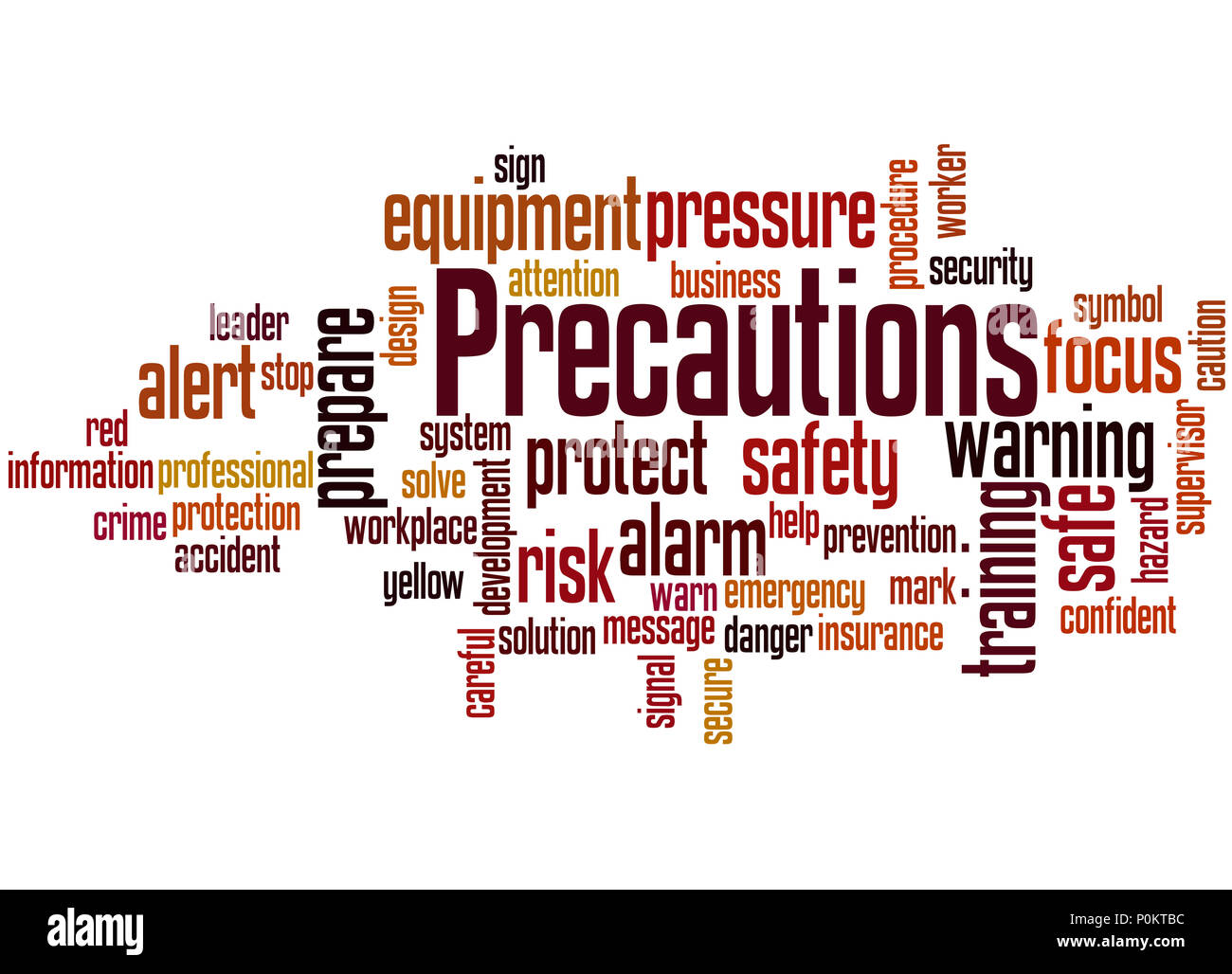Precautions, word cloud concept on white background Stock Photo - Alamy