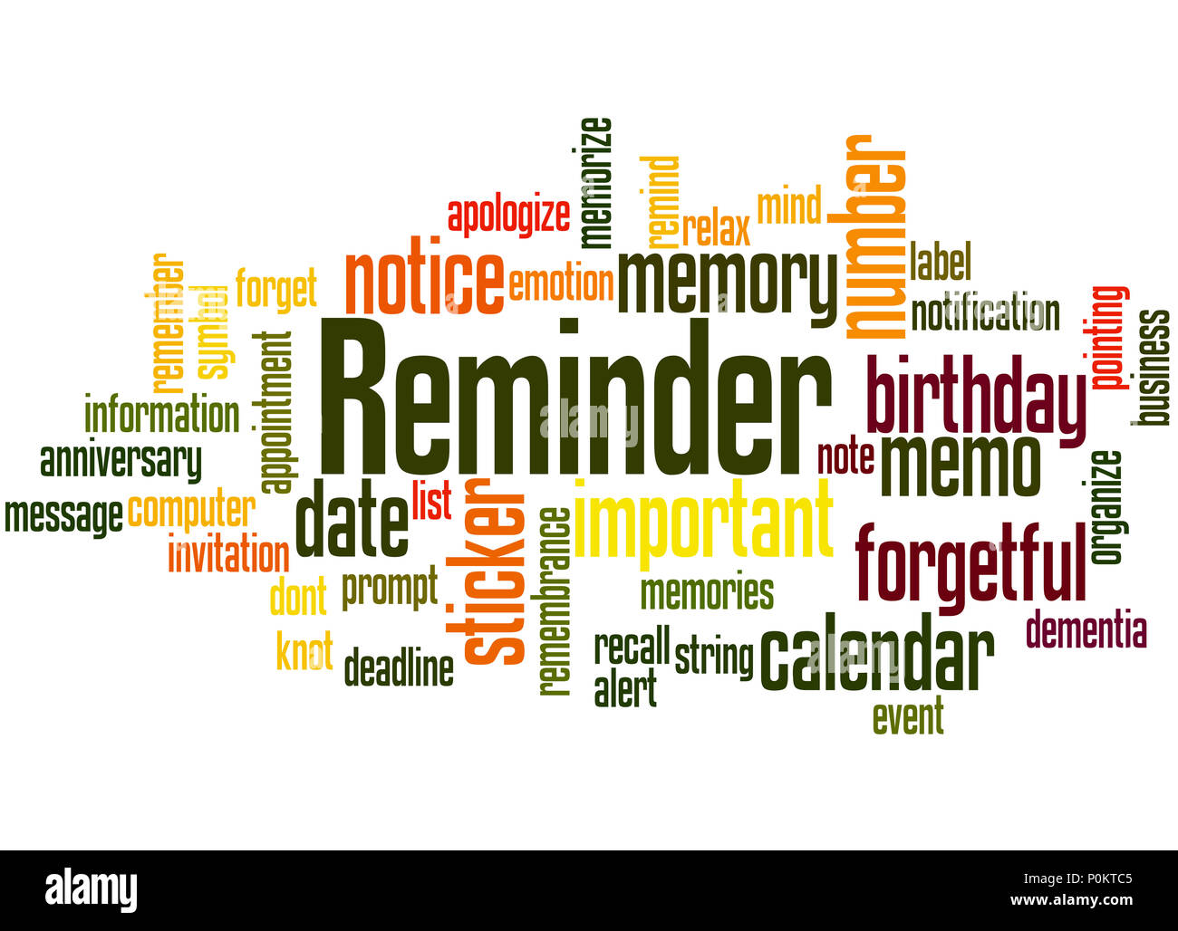 Reminder, word cloud concept on white background Stock Photo - Alamy