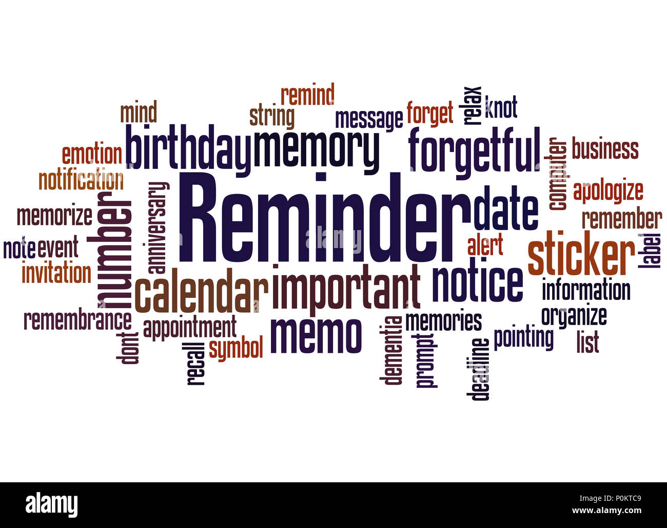Reminder, word cloud concept on white background Stock Photo - Alamy