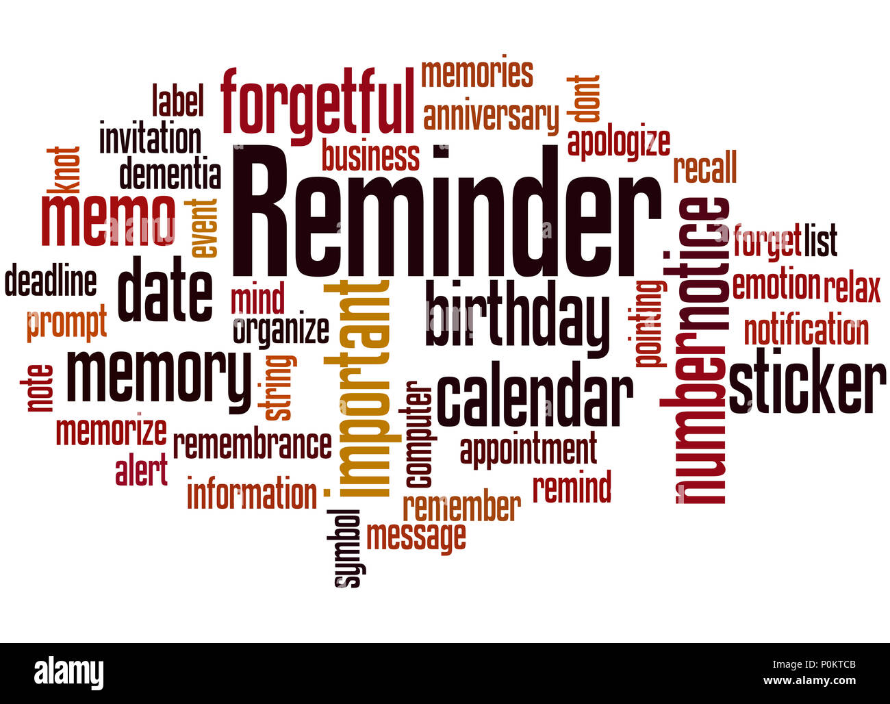 Reminder, word cloud concept on white background Stock Photo - Alamy