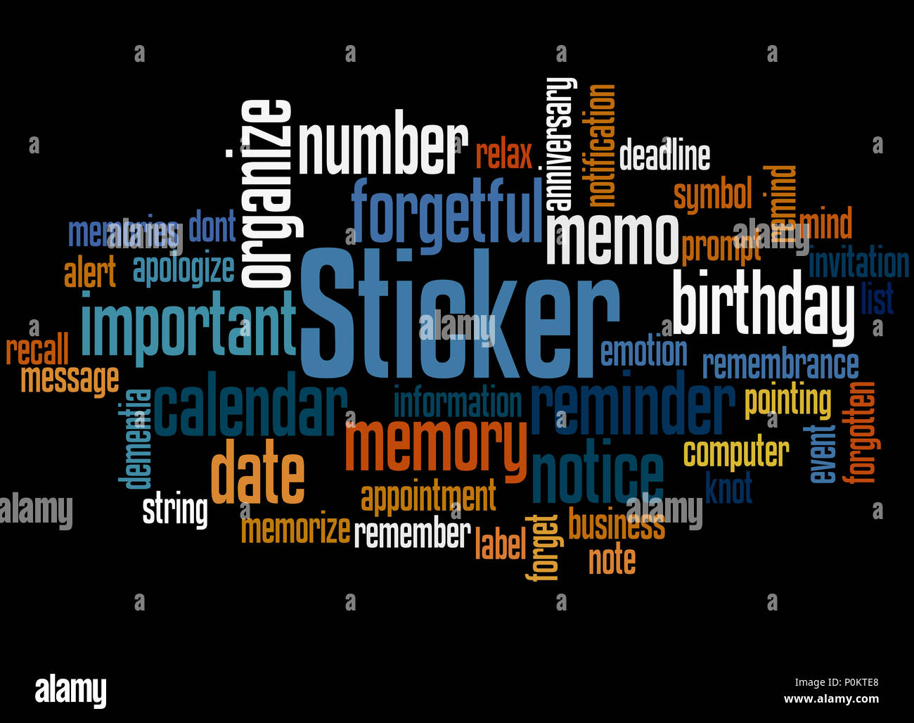 Sticker, word cloud concept on black background Stock Photo - Alamy