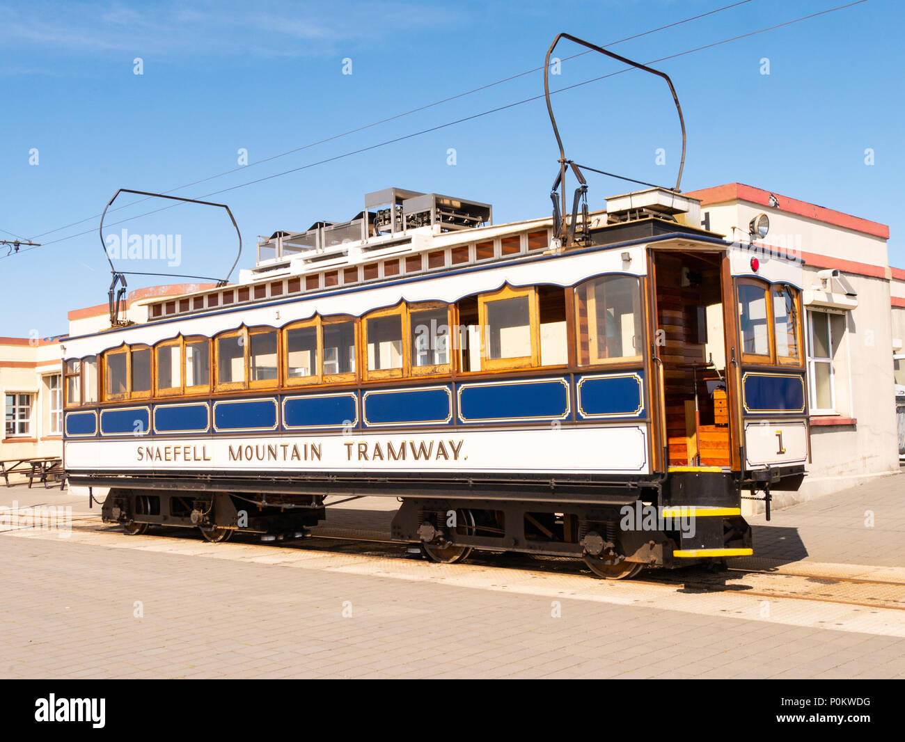 Snaefell Mountain Railway (Snaefell Mountain Tramway) at the summit of ...