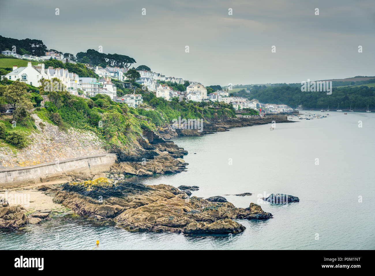 A detailed landscape looking down the Fowey Estuary from St.Catherines ...