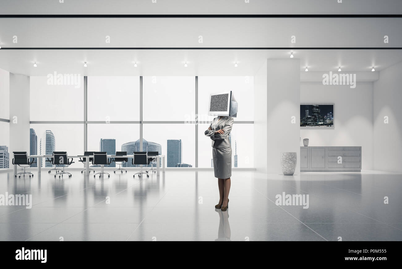Business woman with monitor instead of head Stock Photo - Alamy