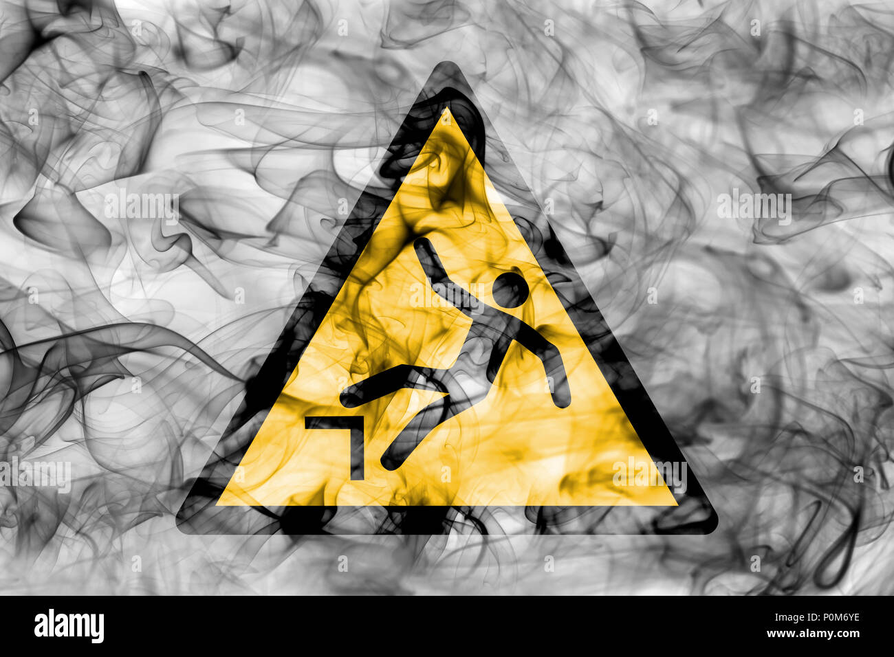 Risk of falling hazard warning smoke sign. Triangular warning hazard ...