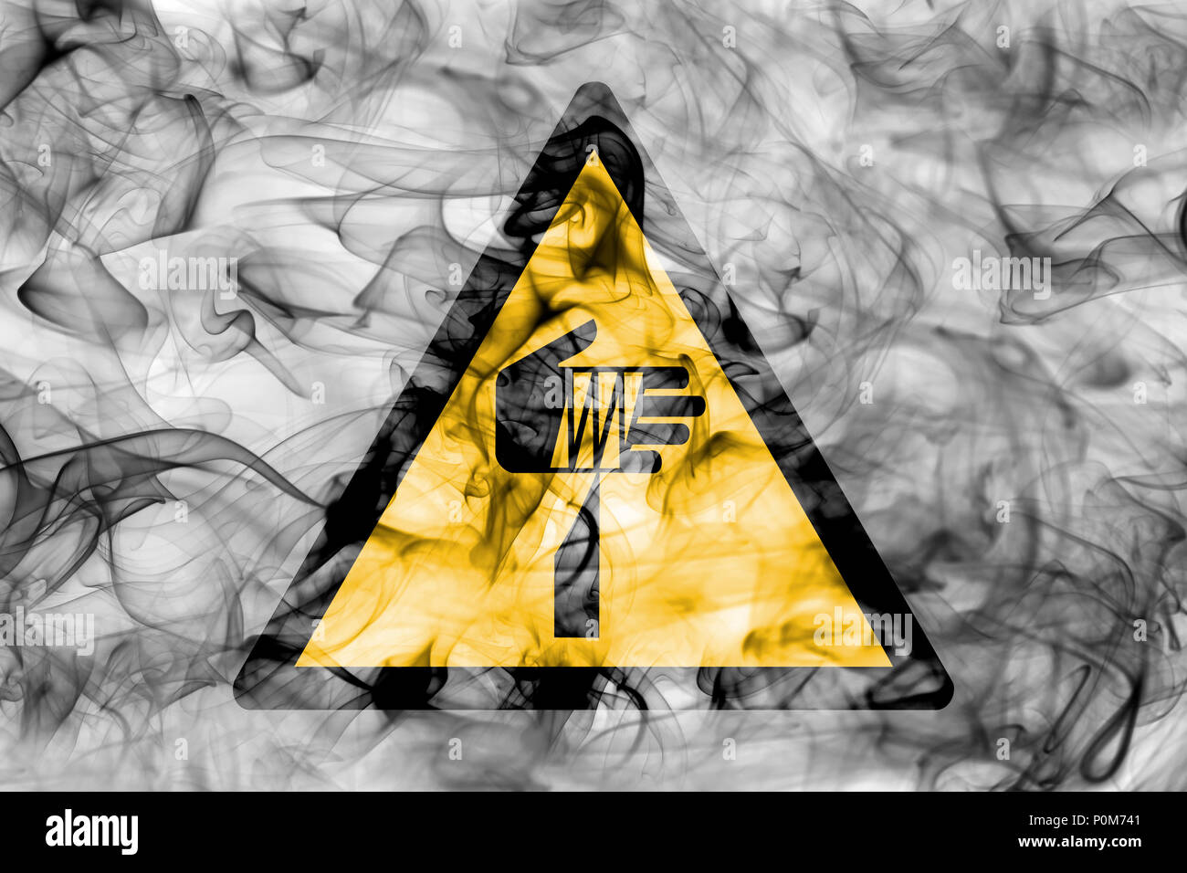 Sharp objects hazard warning smoke sign. Triangular warning hazard sign ... Sharp objects hazard warning smoke sign. Triangular warning hazard sign ...