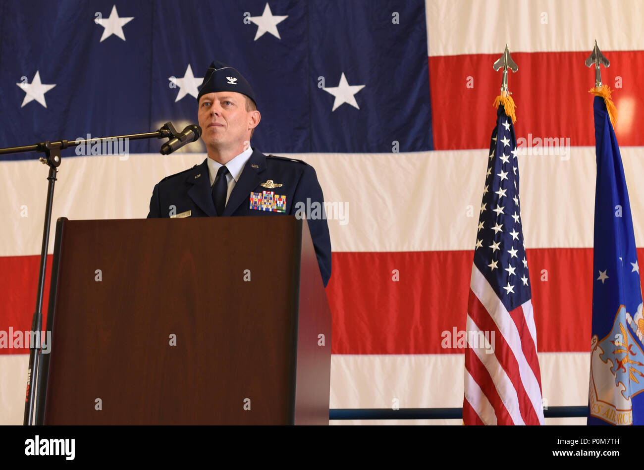 Col. Mitchell A. Hanson, 301st Fighter Wing commander, speaks to ...