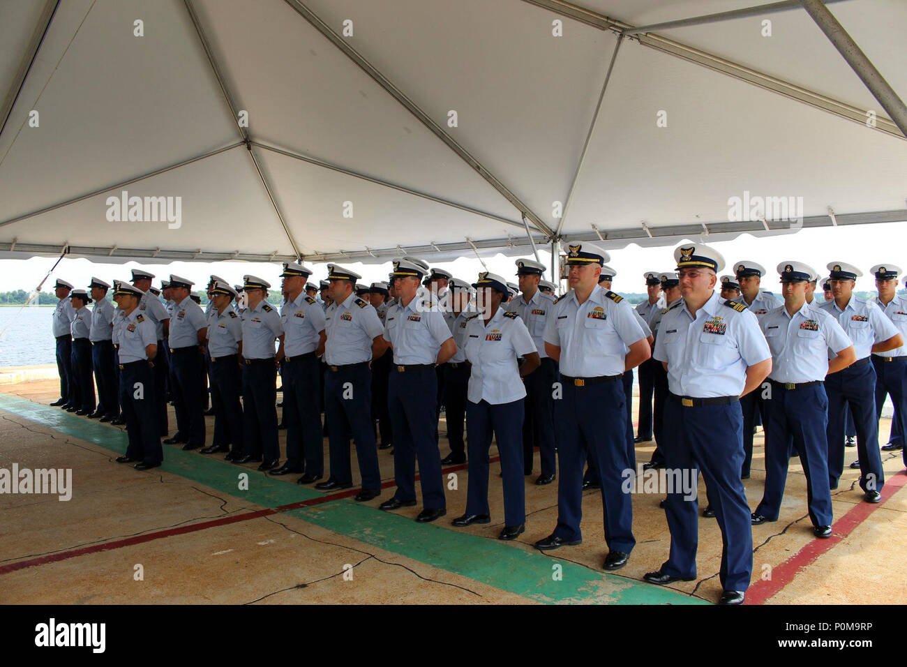 Coast Guard Cutter James crew stands at attention Tuesday, June 5, 2018 ...