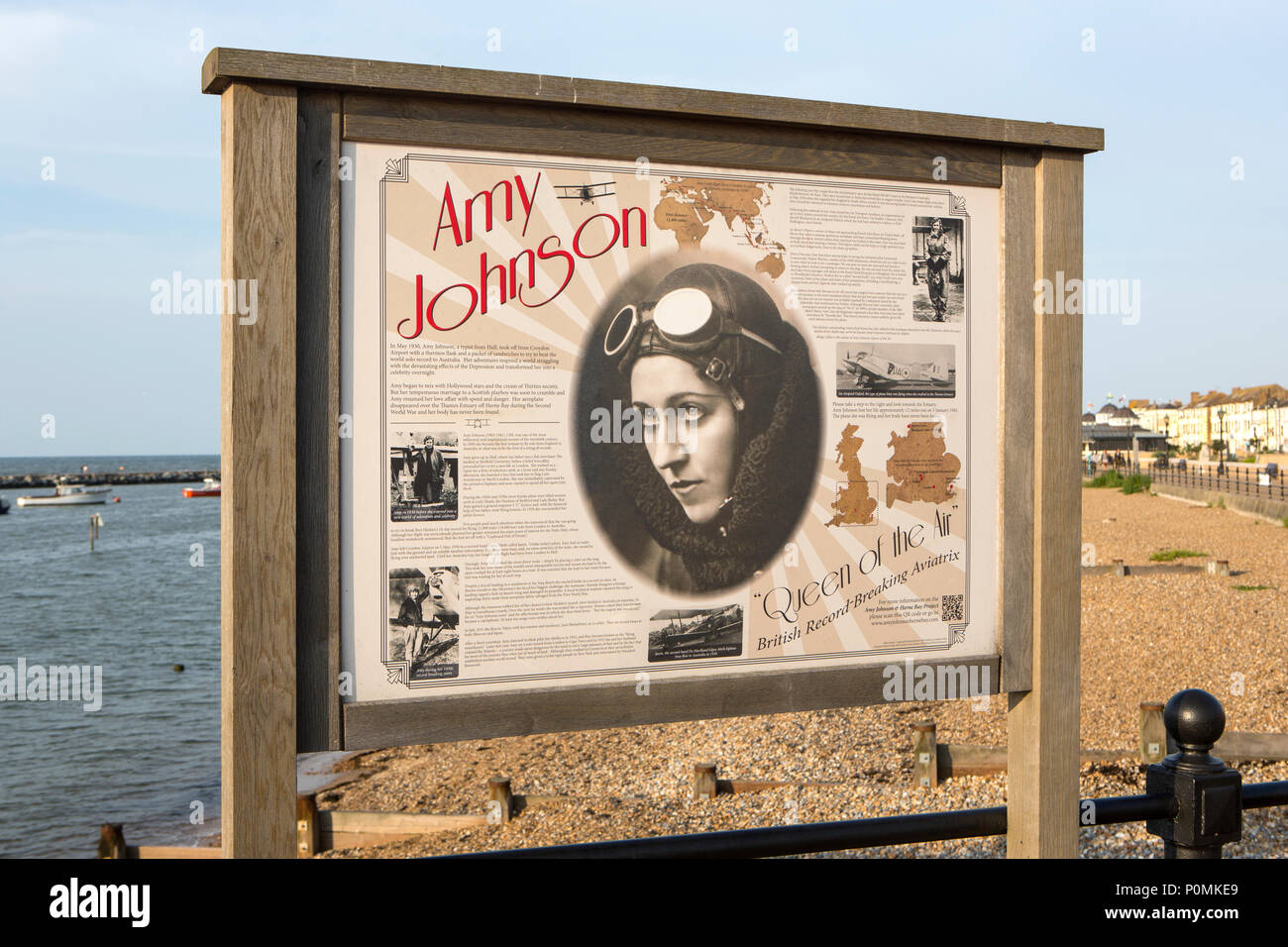 Amy Johnson information poster, Herne Bay, Kent Stock Photo - Alamy
