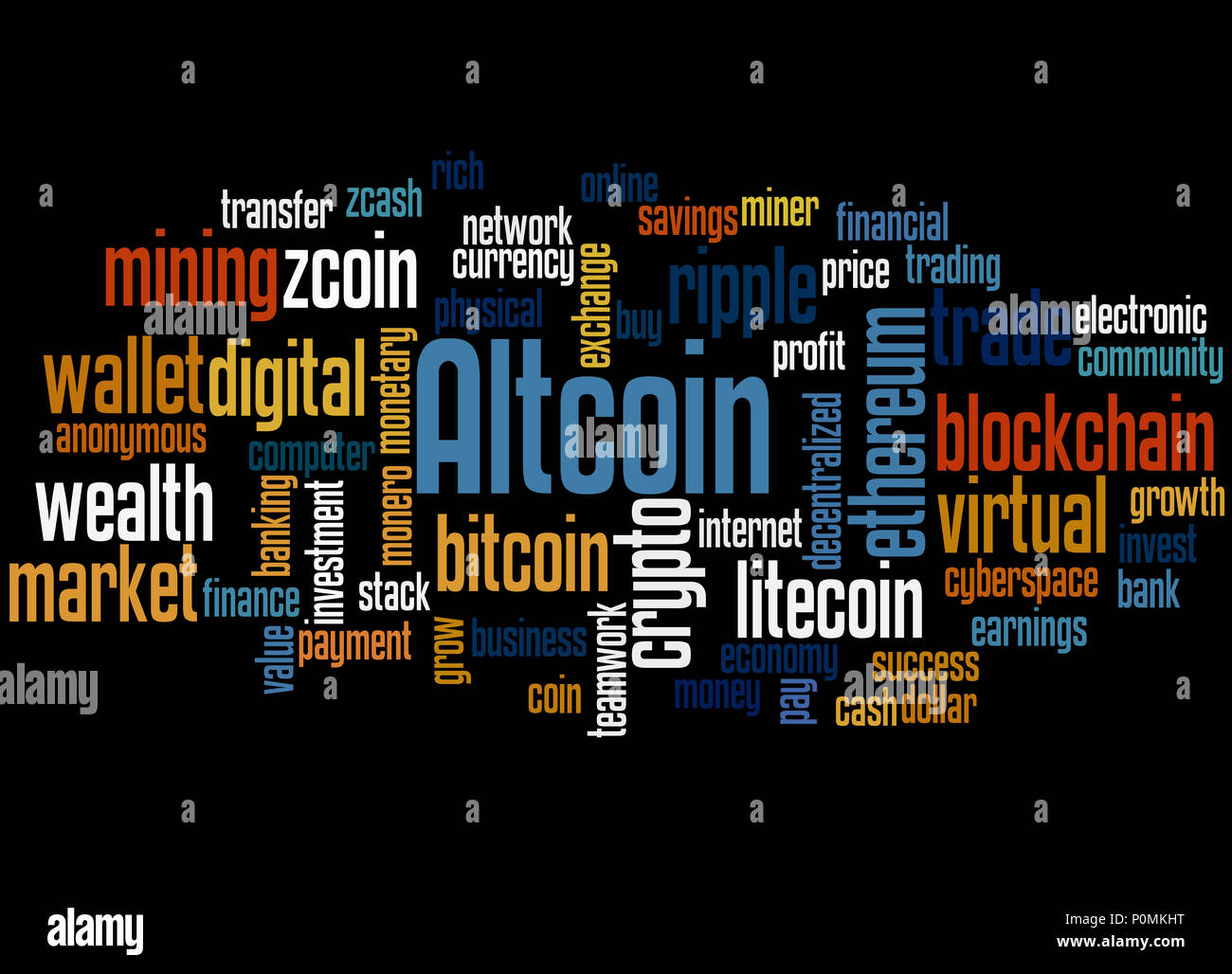 Altcoin word cloud concept on black background Stock Photo - Alamy