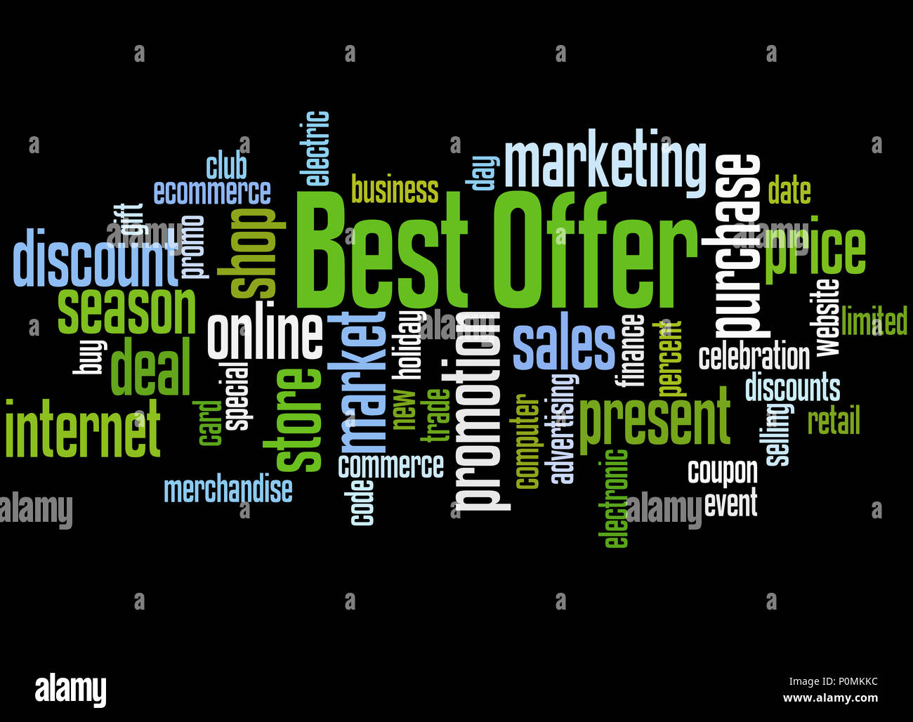 Best offer word cloud concept on black background Stock Photo - Alamy