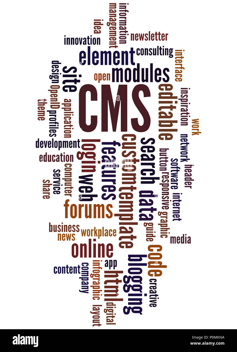 CMS (content management system) word cloud concept on white background ...