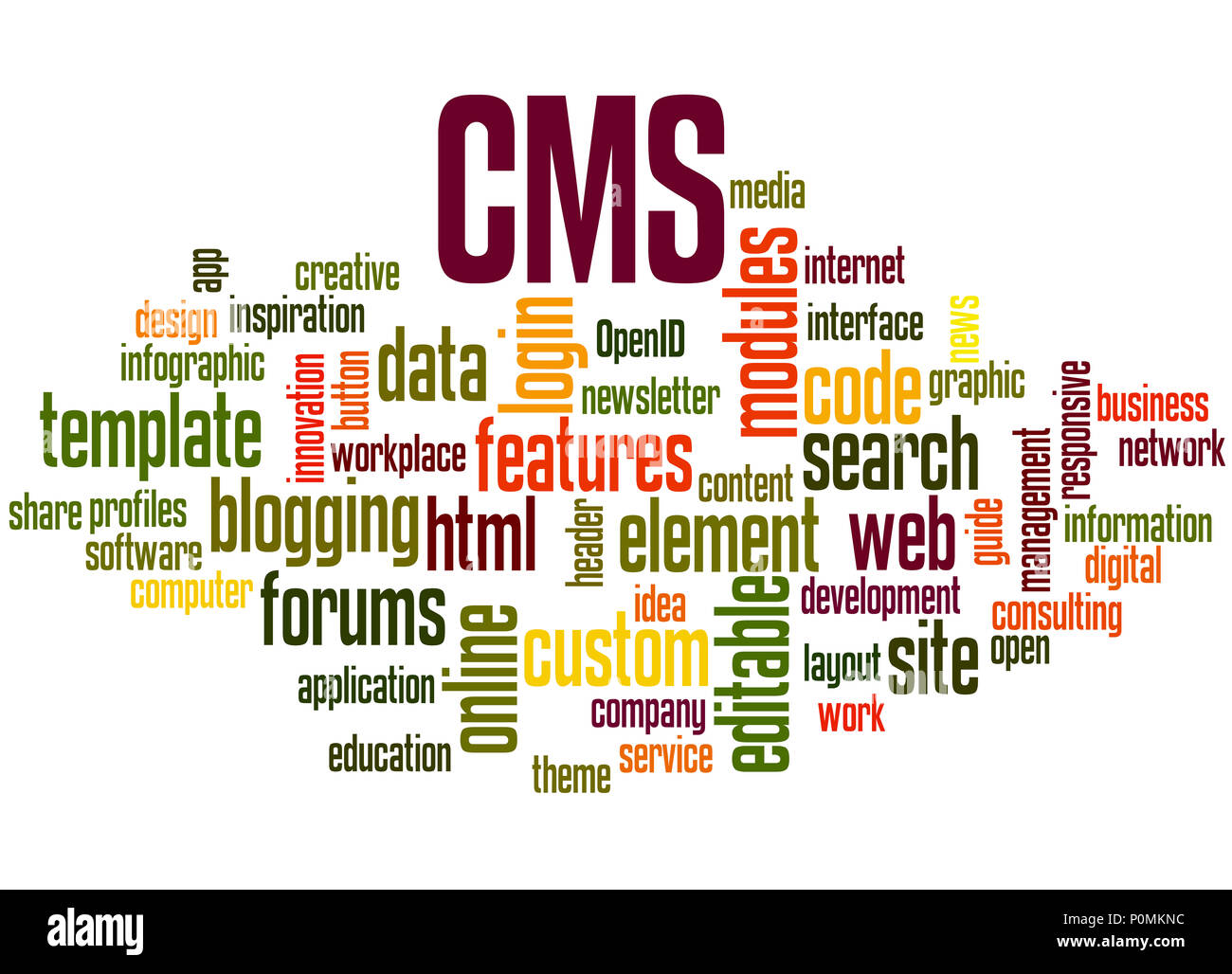 CMS (content management system) word cloud concept on white background ...
