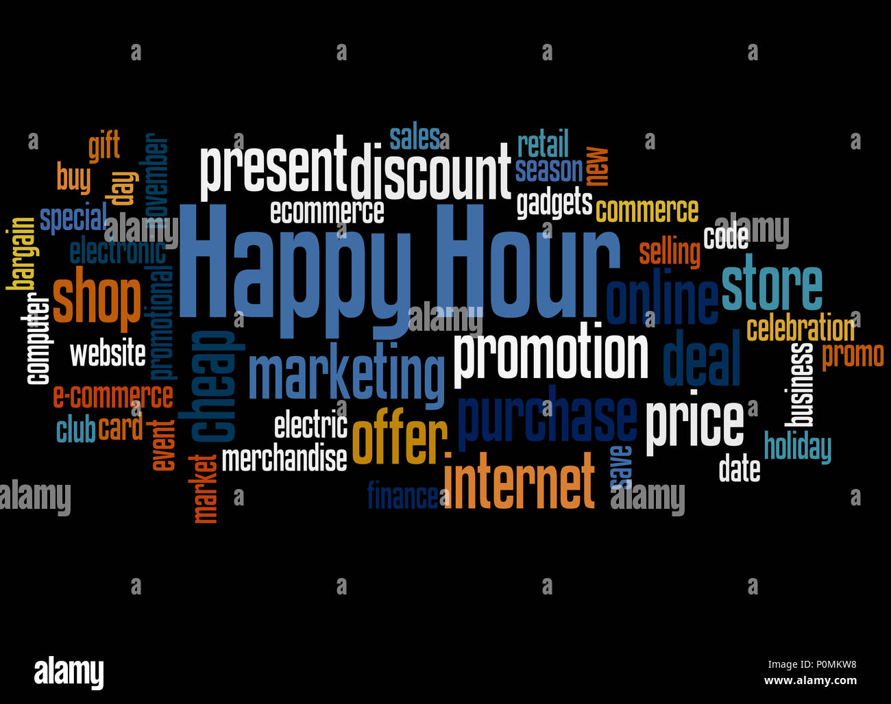 Happy Hour word cloud concept on black background Stock Photo - Alamy