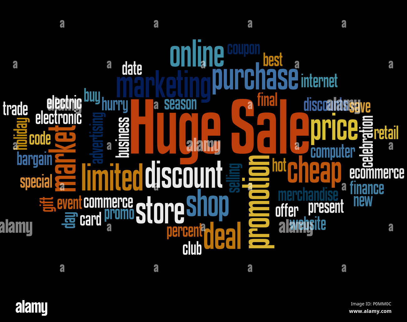 Huge sale word cloud concept on black background Stock Photo - Alamy