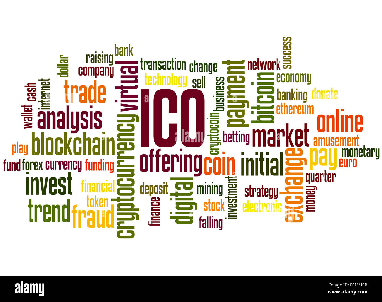 ICO (Initial coin offering) word cloud concept on white background ...