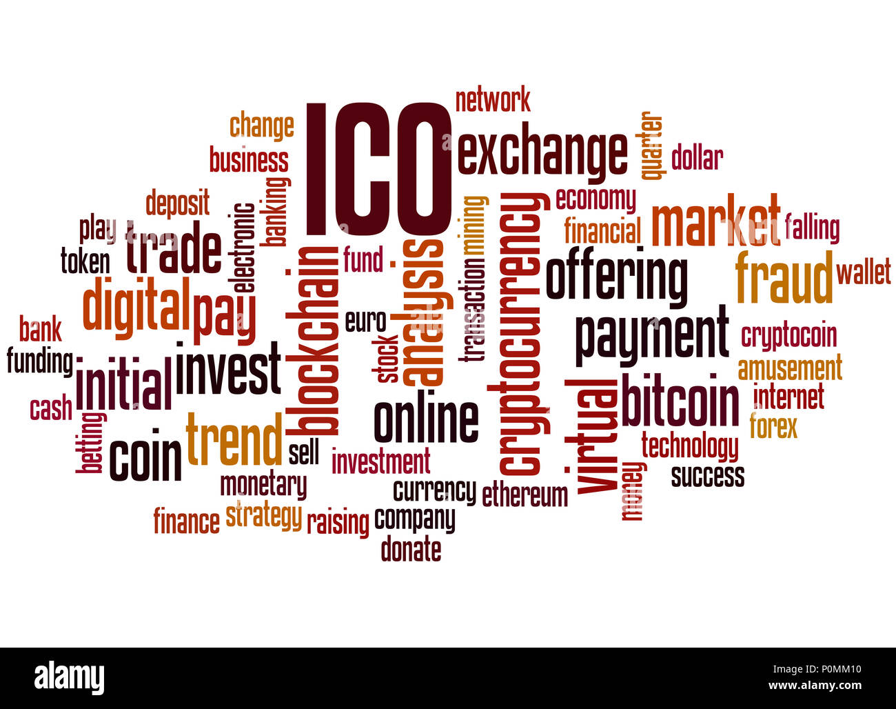 ICO (Initial coin offering) word cloud concept on white background ...