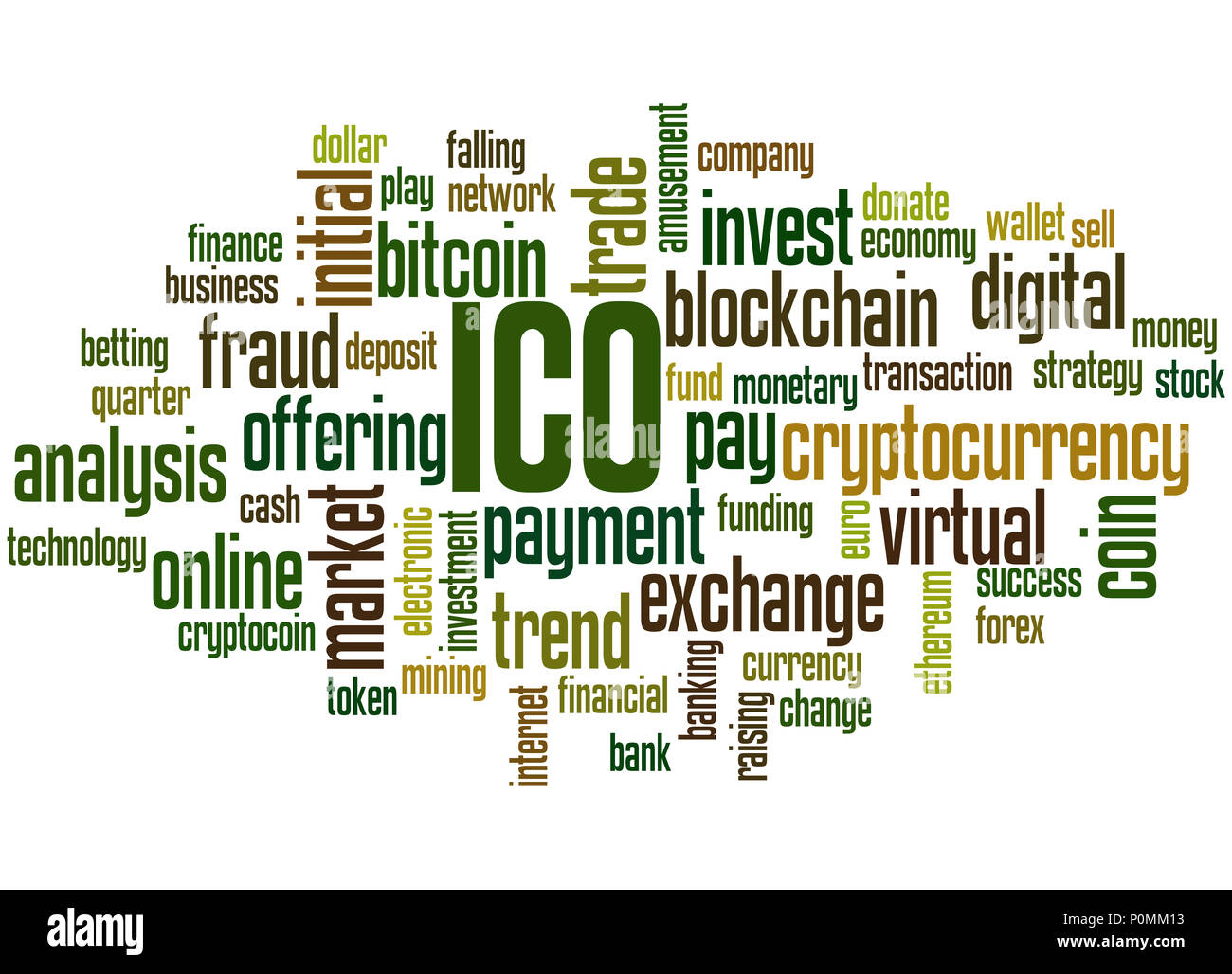 ICO (Initial coin offering) word cloud concept on white background ...