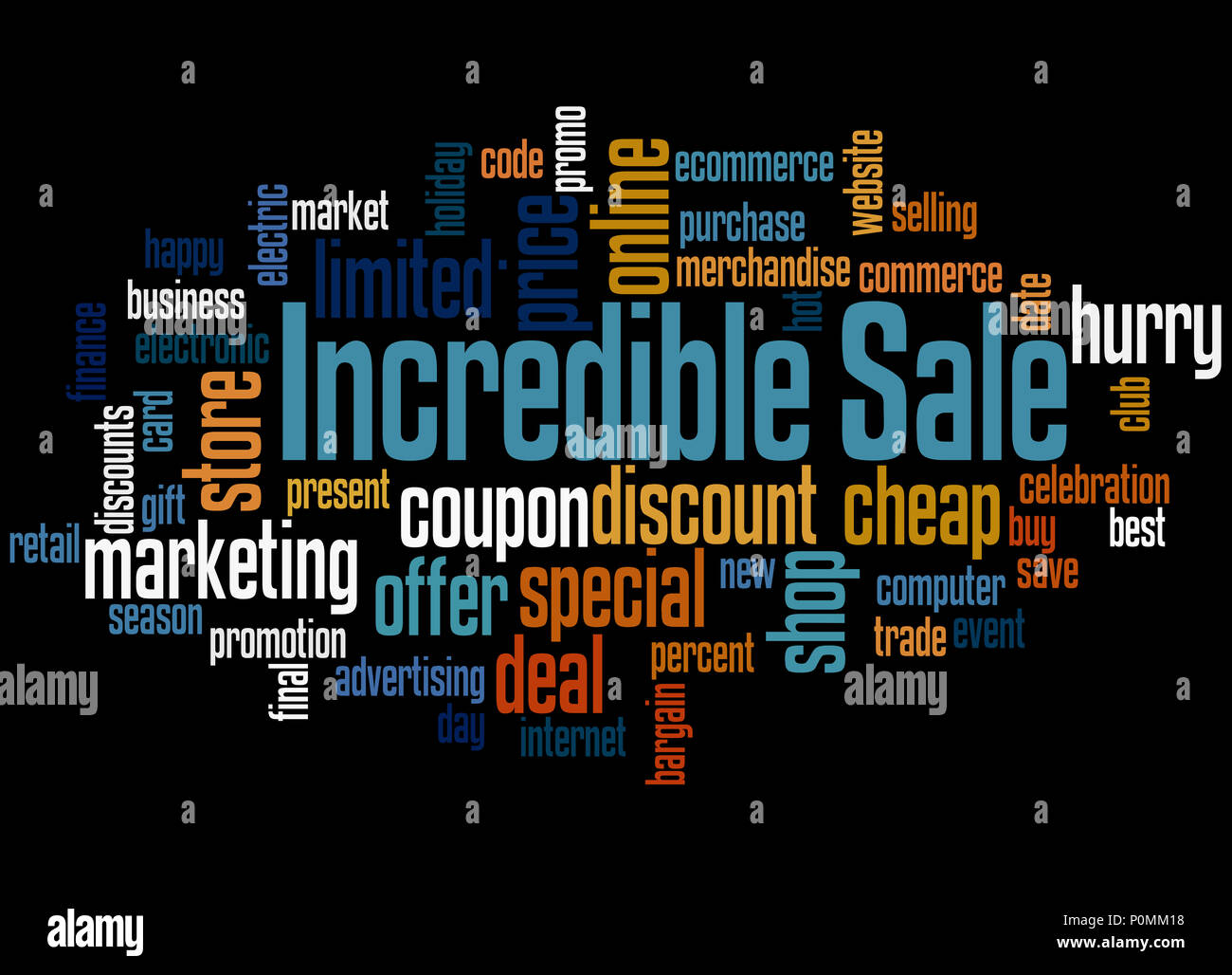 Incredible sale word cloud concept on black background Stock Photo - Alamy
