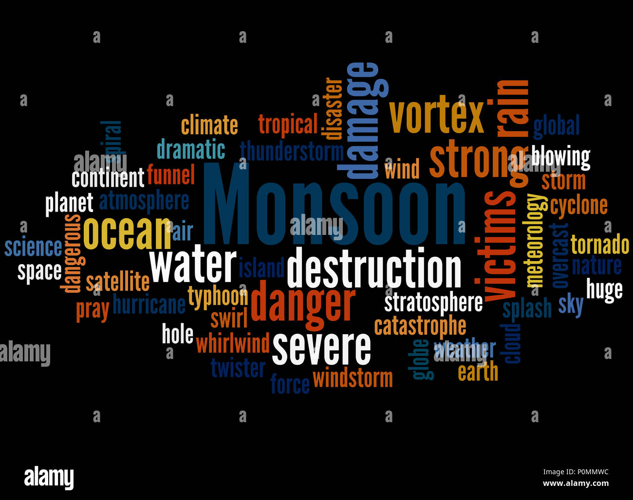 Monsoon, word cloud concept on black background Stock Photo - Alamy