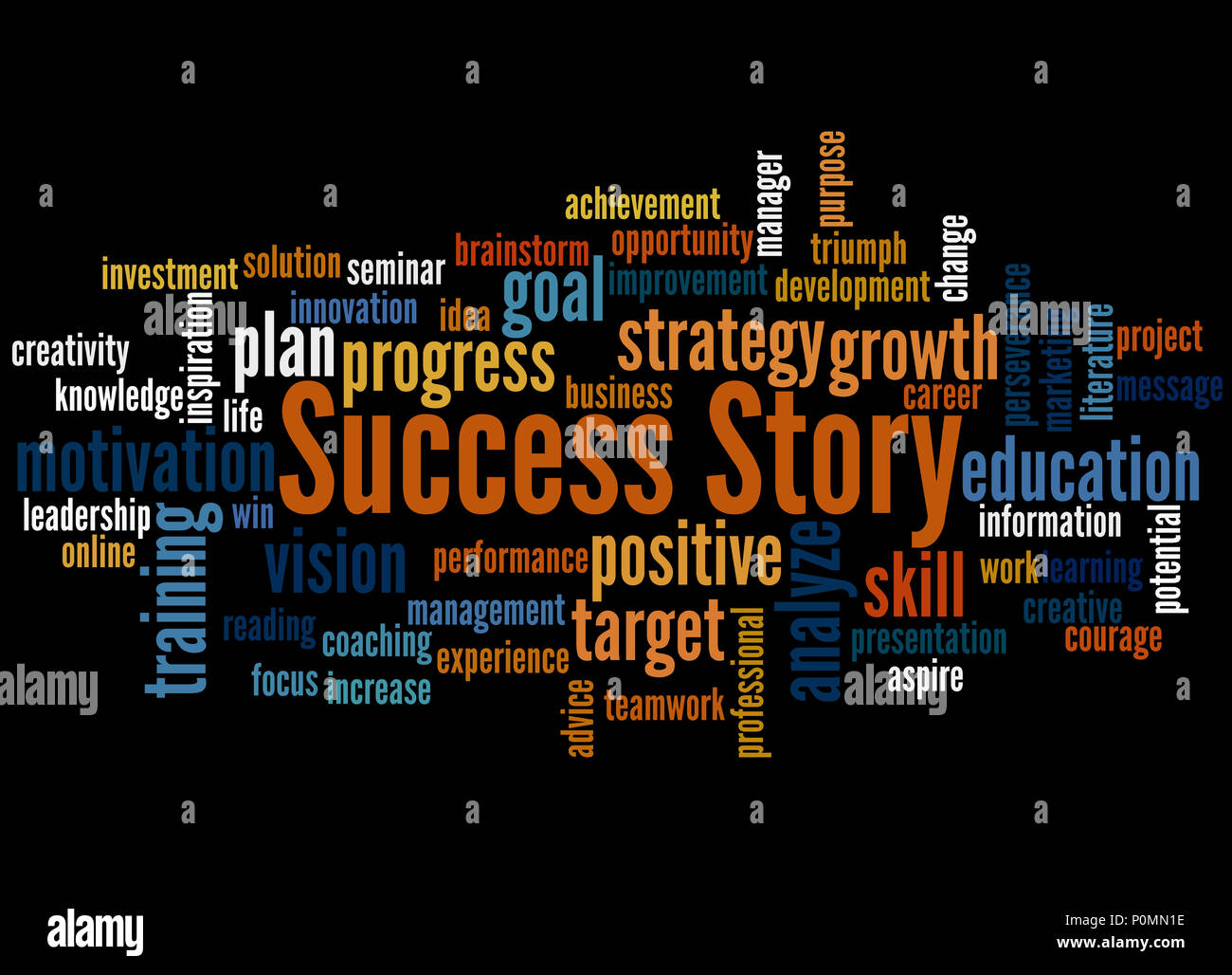 Success story, word cloud concept on black background Stock Photo - Alamy