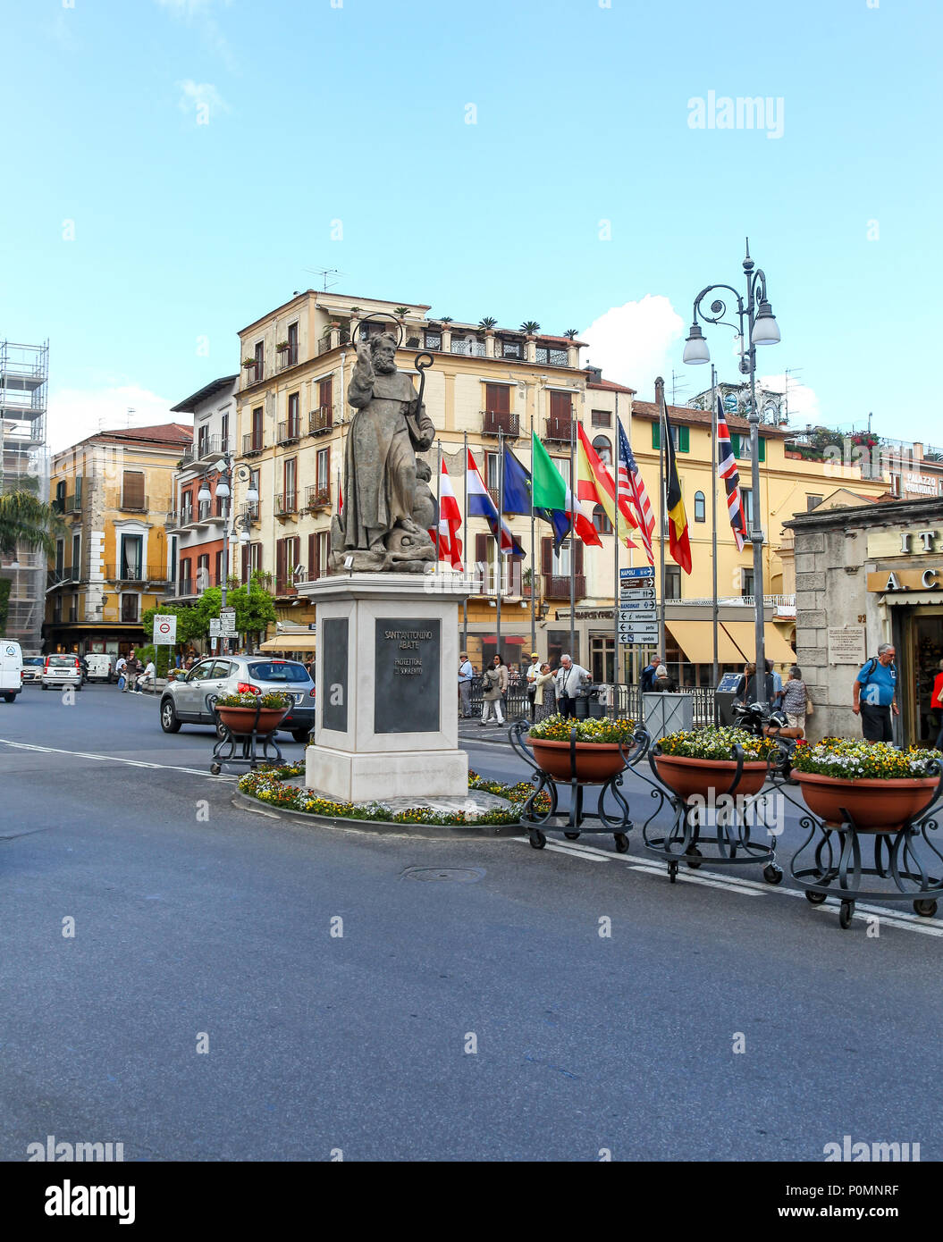 Statue of St. Antonino Abbate in Piazza Tasso, central place and square ...
