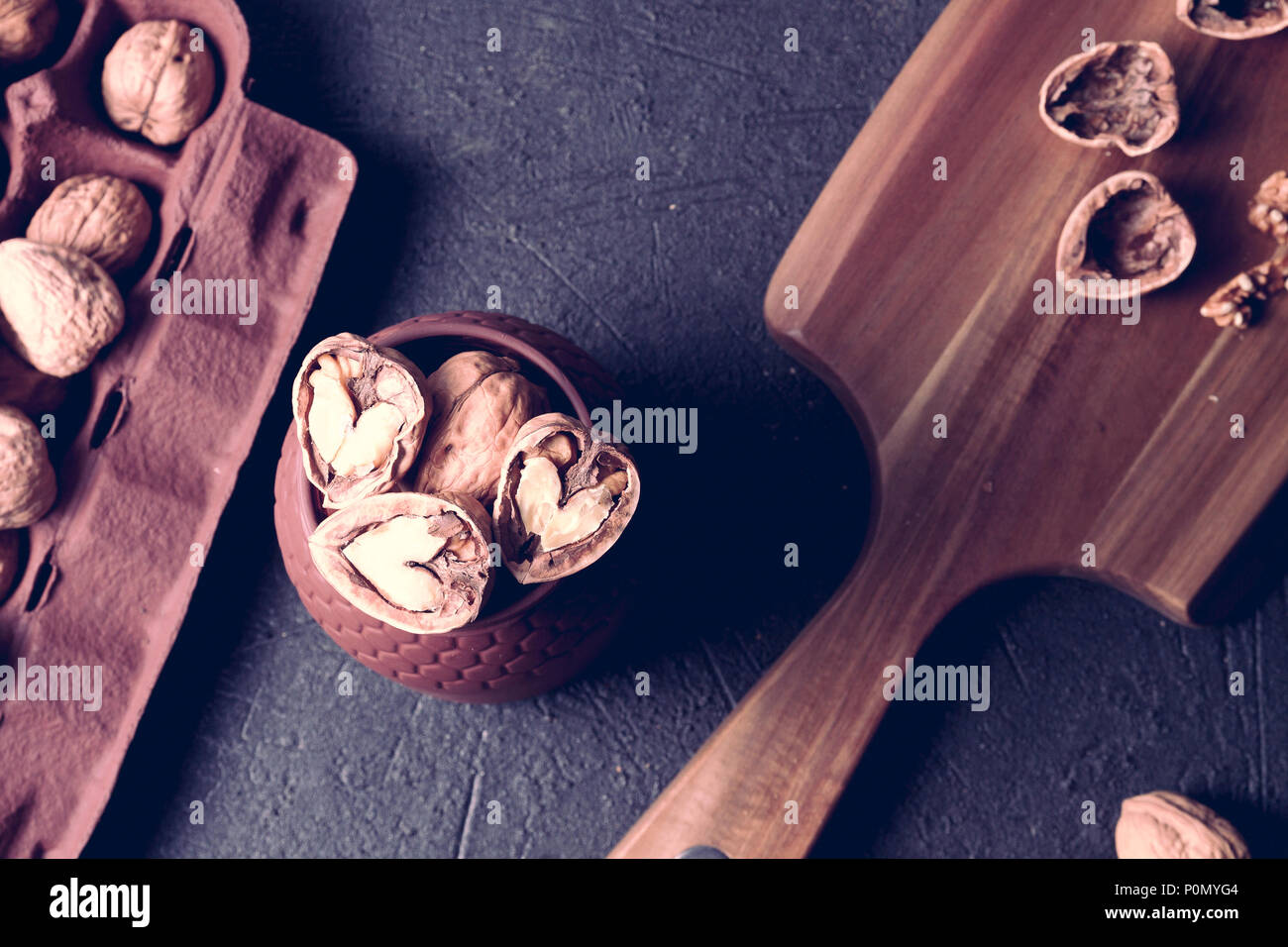 a series of walnut still lifes in vintage color Stock Photo - Alamy