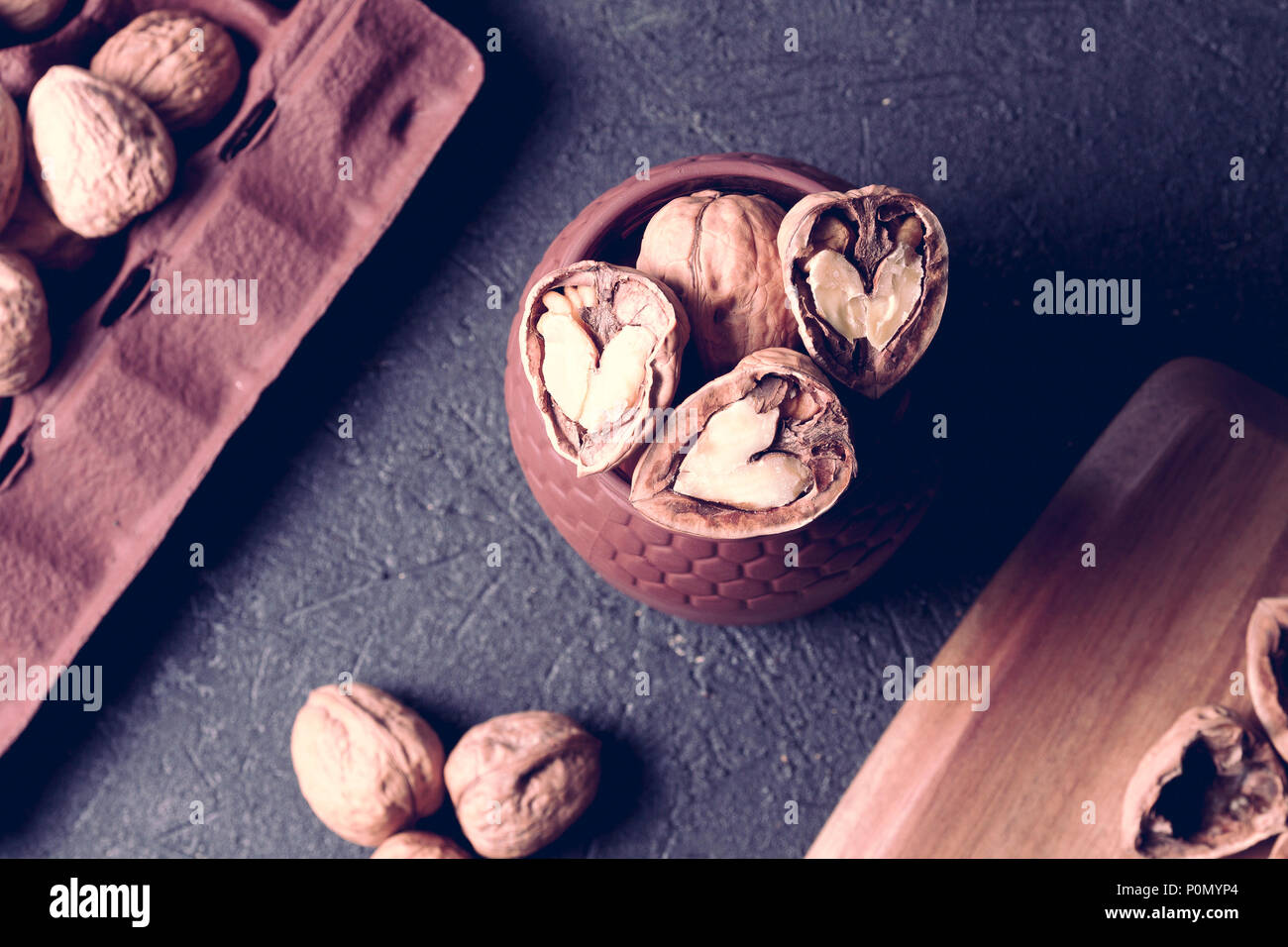 a series of walnut still lifes in vintage color Stock Photo - Alamy