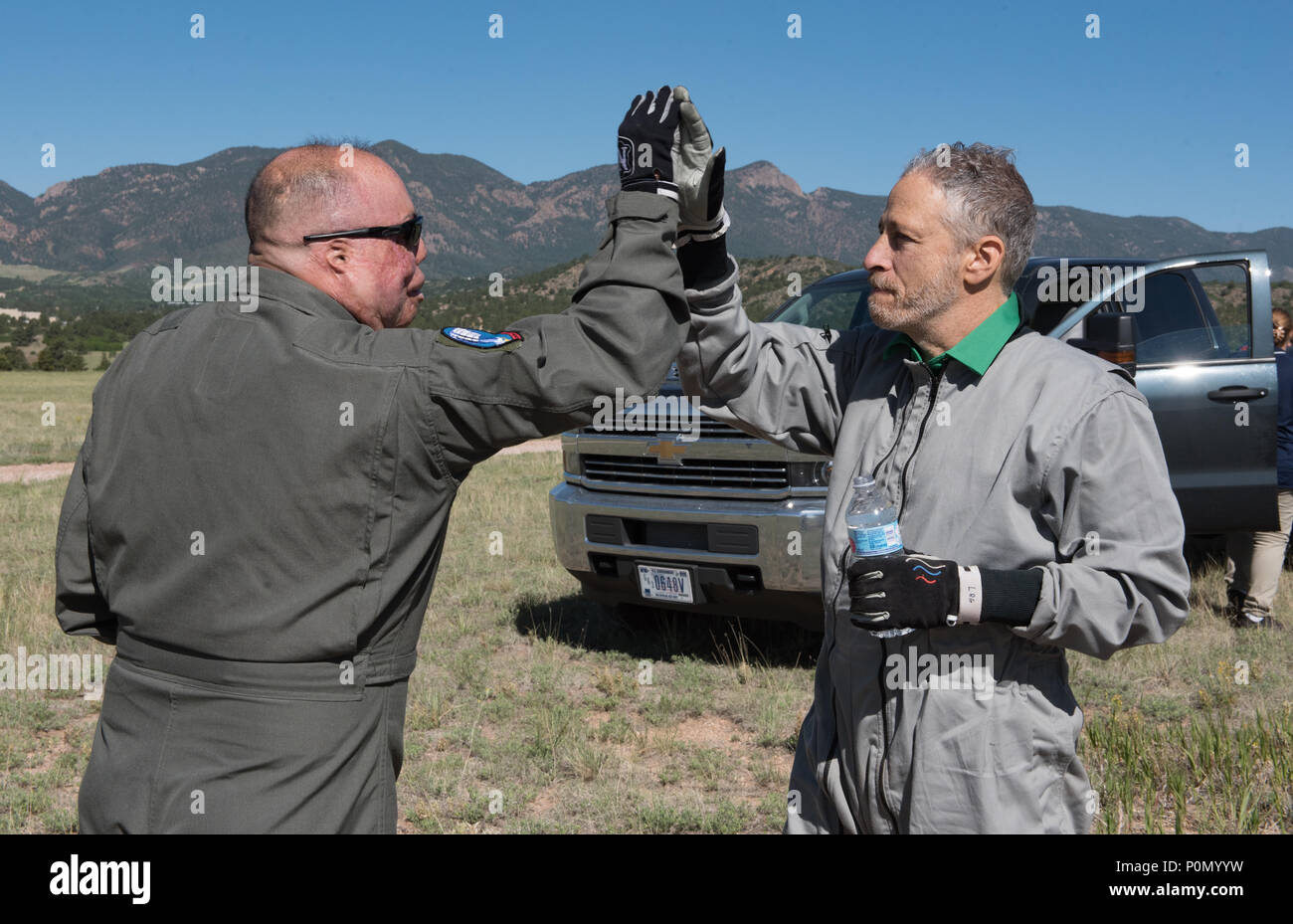 Comedian Jon Stewart and U.S. Air Force Senior Master Sgt. Israel Del ...