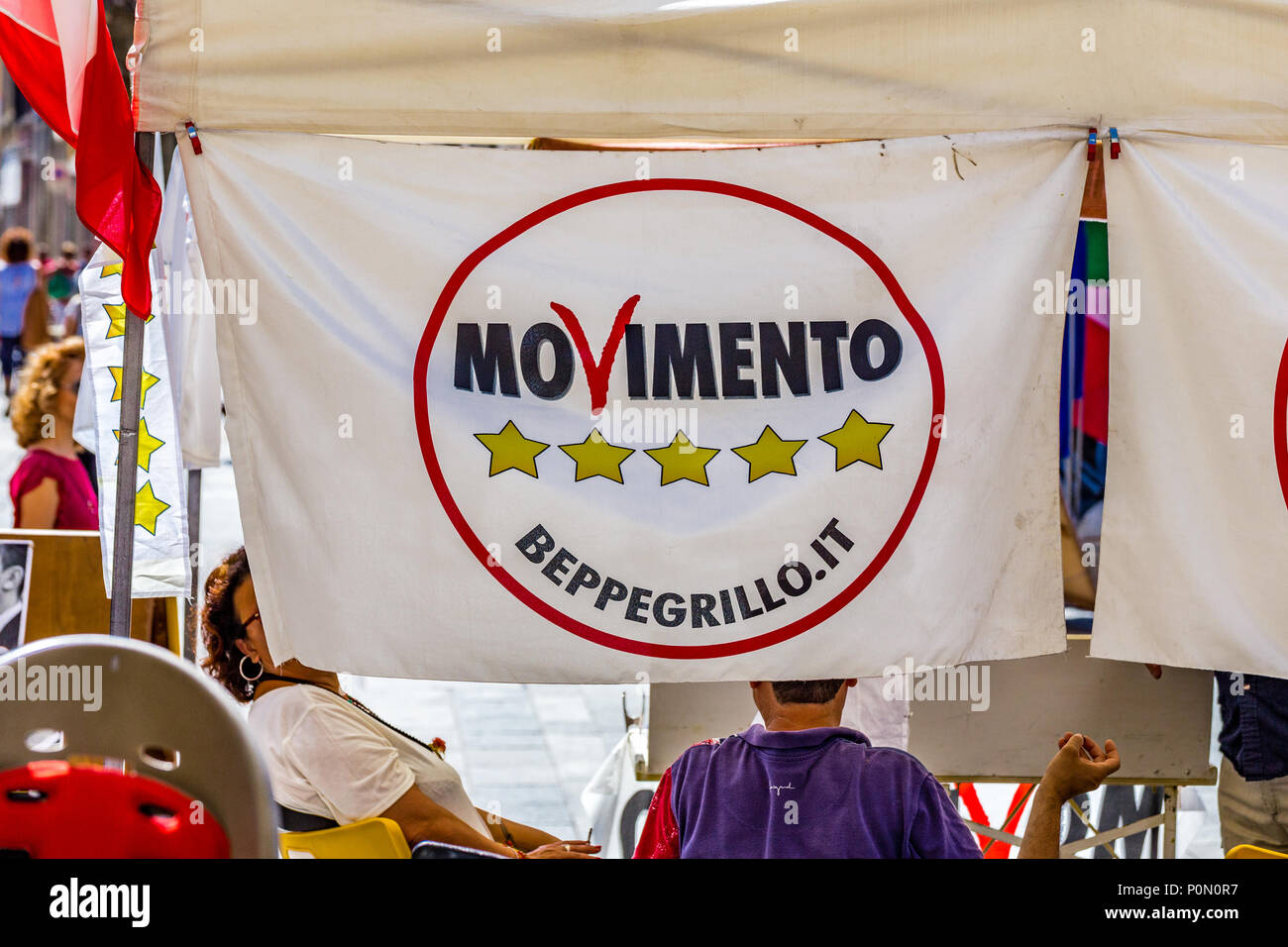 FAENZA (RA), iTALY - JUNE 9, 2018: The wind moves the flag of the ...