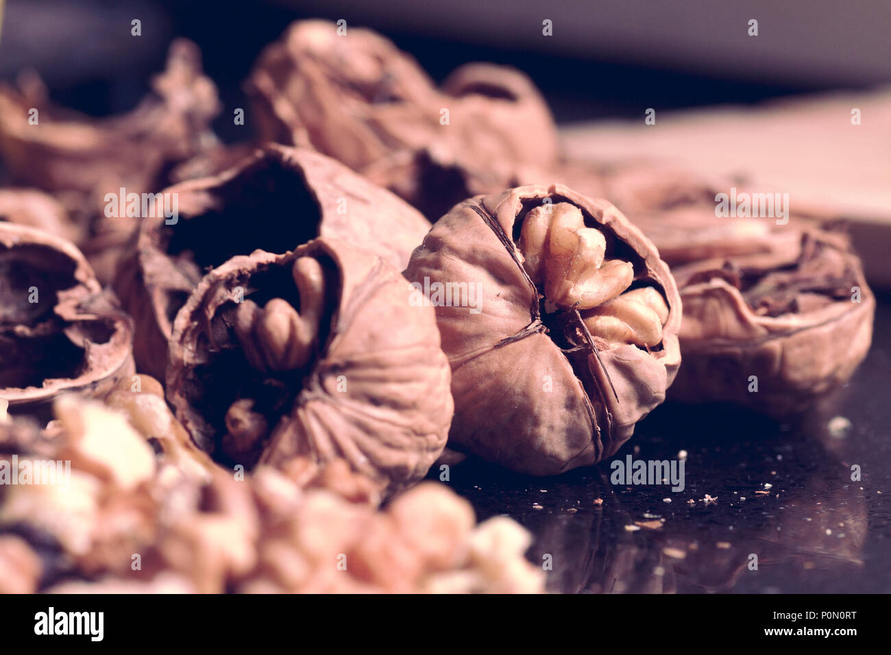 a series of walnut still lifes in vintage color Stock Photo - Alamy