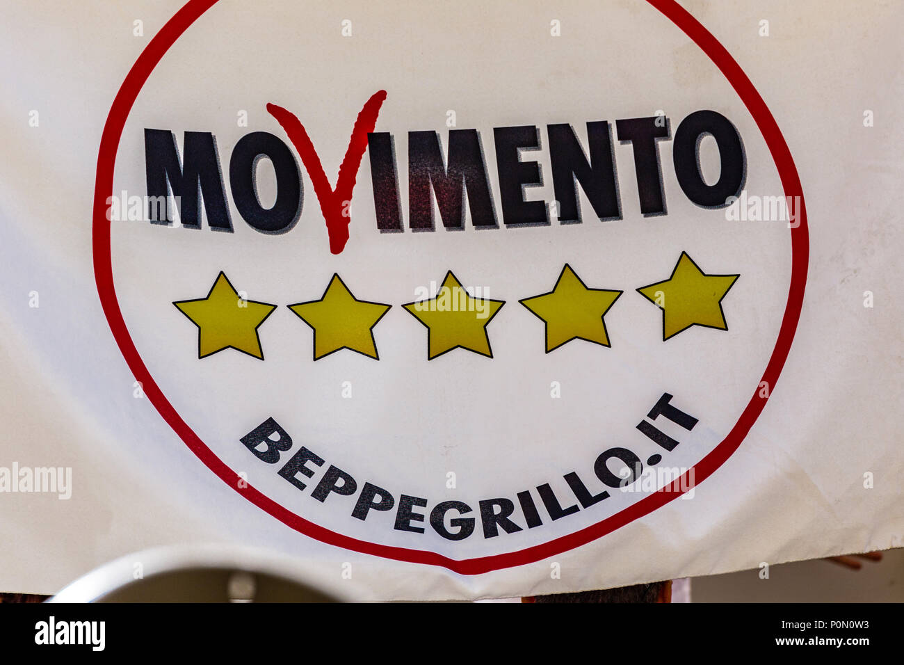 FAENZA (RA), iTALY - JUNE 9, 2018: The wind moves the flag of the ...